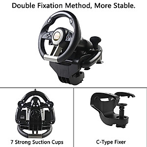 Racing Wheel, PXN-V3II 180° Game Racing Steering Wheel with Pedal and Shift Paddle, Compatible for PC, PS3, PS4, Xbox One, Nintendo Switch.（Black）