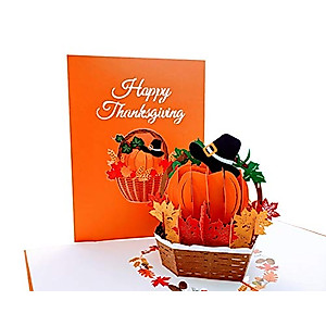 iGifts And Cards Happy Thanksgiving Pumpkin Pop Up Greeting Card - Awesome Thank You Gift, Family Celebration, Feast In A Basket Centerpiece, Blessings, Beautiful, Cool Pilgrim Hat Decoration, 6" X 8"