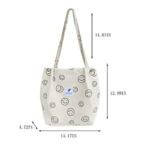 JARKJARD Corduroy Tote Bag Aesthetic Cute Tote Bags Large School Shoulder Bags for TeenGirls Trendy Stuff(Beige)