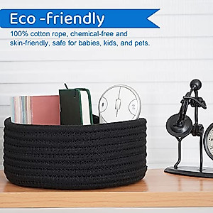 Hispqser 2pack Black Woven Baskets, Natural Small Cotton Rope Storage Cute Round Decorative for Toys Decorative Hamper for Nursery Round Thicken Kids Baskets Key Bowl 7.48 * 7.48 * 3.54 inches