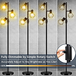 LTBLIGHT Industrial Floor Lamp Dimmable, Farmhouse Standing Lamp Tree Floor Light with Bright 3X 800LM LED Bulbs, 3-Light Adjustable Tall Floor Lamp for Living Room Bedroom Office