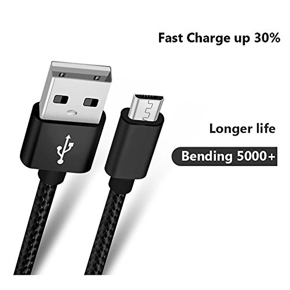 RoFI Micro USB Cable, [2Pack] 0.6M Android Charger, Nylon Braided Micro USB Charger, High Speed USB 2.0 A to Micro B Charging Cord Universal for HTC, S6, Kindle, Android, and More (Black, 2 Feet)