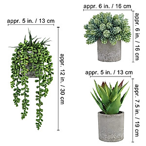 Winlyn Set of 3 Mini Potted Succulents Artificial String of Pearls Aloe Hops Succulent Plants in Gray Pots for Gifts Table Shelves Windowsill Office Desk Indoor Greenery Decorations Wedding Favors