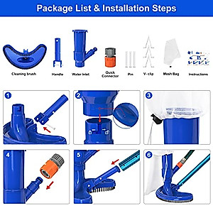 PooLuck Upgraded Portable Pool Vacuum Jet Underwater Cleaner W/Brush Bag Handheld Portable Pool Vacuum Swimming Pool Mini Jet Vacuum Pool Cleaner Pool Spa Jet Vac for Above Ground Pool Vacuum Head