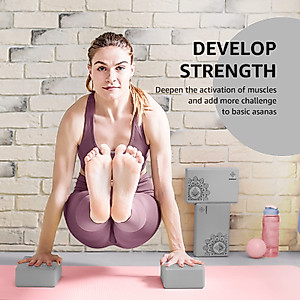 Overmont Yoga Block 2 Pack Supportive Latex-Free EVA Foam Soft Non-Slip Surface for General Fitness Pilates Stretching and Meditation 9"x6"x3" Yoga Strap Included