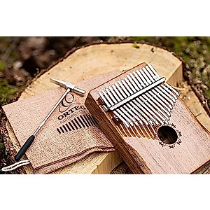 Ortega Guitars Wood 17 Key Kalimba-C Major-Top Soundhole-w/Bag, Tuning Hammer, Polish Cloth, Case, Solid Acacia (OKB1)
