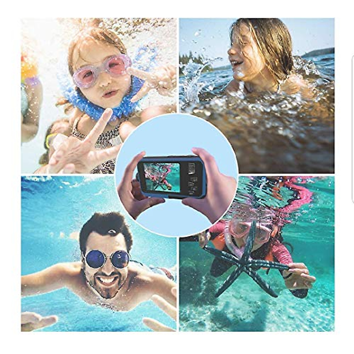 Waterproof Digital Camera for Snorkeling 24 MP Video Recorder Full HD 1080P Bundle with Swimming Goggles, 32GB SD Card, Floating Wrist Strap. DV Recording Point and Digital Shoot, Dual Screen.
