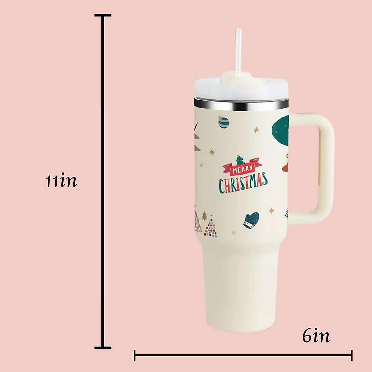 LLGT Christmas Hydration H2O Hero Stainless Steel Vacuum Insulated Tumbler with Handle and Straw| Double Wall Insulated Cup Reusable Stainless Steel