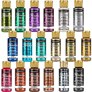 DecoArt Americana Acrylics Paint DAZZLING METALLICS, Set of 18 Popular Colors, 2 fl oz Bottle (Pack of 18)