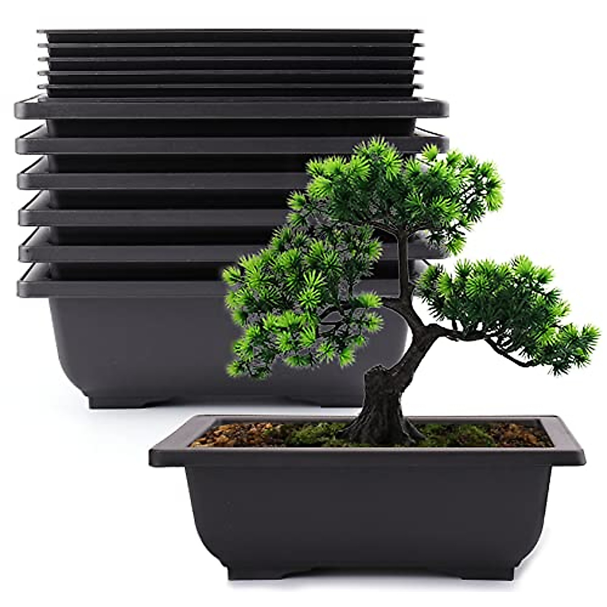 Yesland 6 Pack Bonsai Training Pots - 9 Inches Classic Deep Humidity Trays with Built in Mesh - Plastic Square Pot & Bonsai Plants Growing Pots