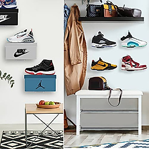 6 pack Black Wall Mounted Floating Sneaker Shelves for Displaying shops, collectibles and exhibitions etc. for a variety of footwear or small and light items