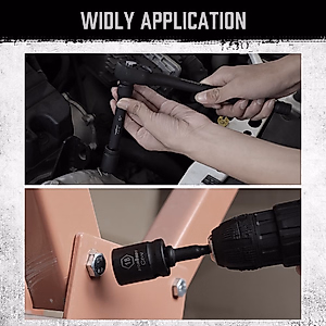 HORUSDY 1/2" Drive Impact Socket Set, 24-Piece Shallow Standard SAE (7/16"-1") and Metric (13-24mm) Size, 6 Point, Cr-V, with 1/2-Inch Drive Ratchet Handle, Drive Extension Bar