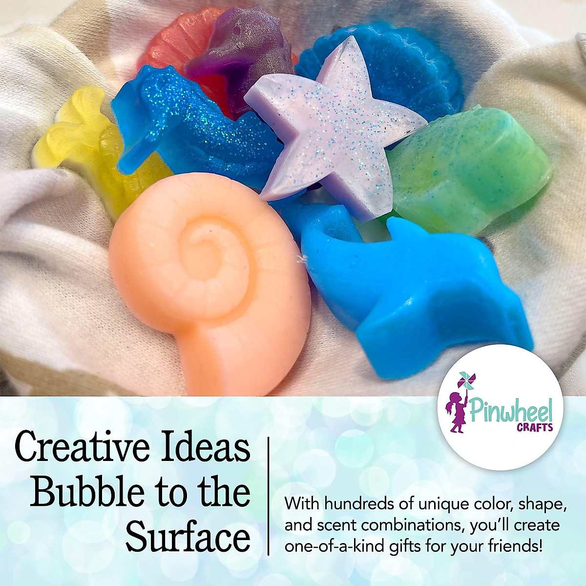 Pinwheel Crafts Soap Making Kit for Kids, DIY Complete Set with Molds, Scents, Dye, Glitter, Foaming Net - Great for Science Projects and Crafts