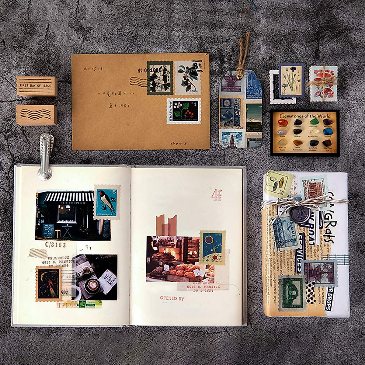 Vintage Postage Stamp Stickers Set (276 Pieces) - Botanical Deco Sticker for Scrapbooking, Bullet Journaling, Junk Journal, Planners, Bujo Travel Diary, Nature Plant Ephemera