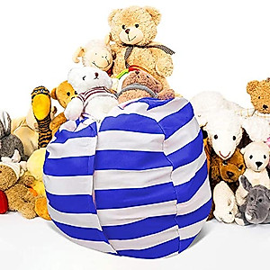 Zwish Stuffed Animal Storage Bean Bag Chair Cover for Kids Room, Stuffed Animals Storage Organizer Boys and Girls Plush Toy—Deep Blue