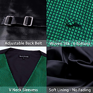 Barry.Wang Men Emerald Green Plaid Waistcoat with Tie Cufflinks Pocket Square Vest Set Wedding Christmas St. Patrick's Day