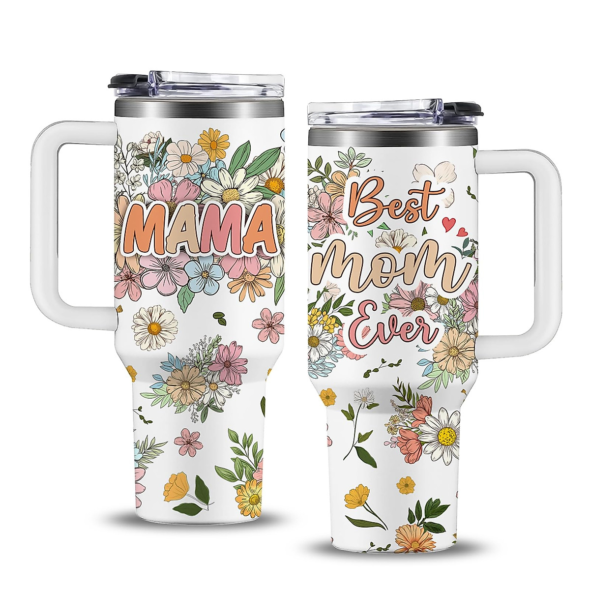 Gifts for Mom, Best Mom Ever Tumbler 40oz with Handle and Straw, Mama/Mom Gifts From Daughter Son, Mom Birthday Gifts, Mothers Day Presents Ideas, Christmas Gifts for Best Mom Ever Mug, Flower