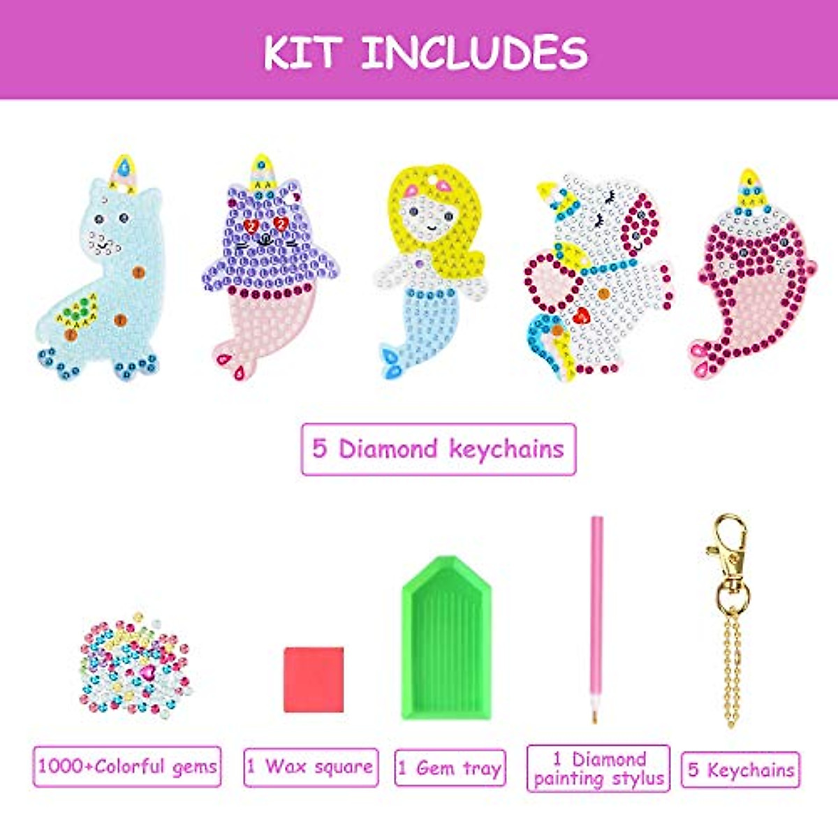 Nardoll Arts and Crafts for Kids Ages 8-12 - Create Your Own Gem Keychains Double Side by Number - 5D Diamond Painting Kits Creativity for Girls Boys Toddler Teens Ages 3-5 4-6 6-8 10-12