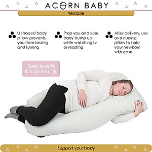 Acorn Baby Full Body Pillow - Light Gray 55 x 31in Firm Curved Body Pillow with Jersey Cover for Belly and Back Support