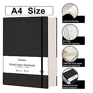 HIUKOOKA College Ruled Lined Journal Notebook-320 Pages A4 Notebook Large Journal 8.3''×11.7'', 100GSM Thick Notebook for Work,Leather Journal for Writing,Office,School with Inner Pocket - Black