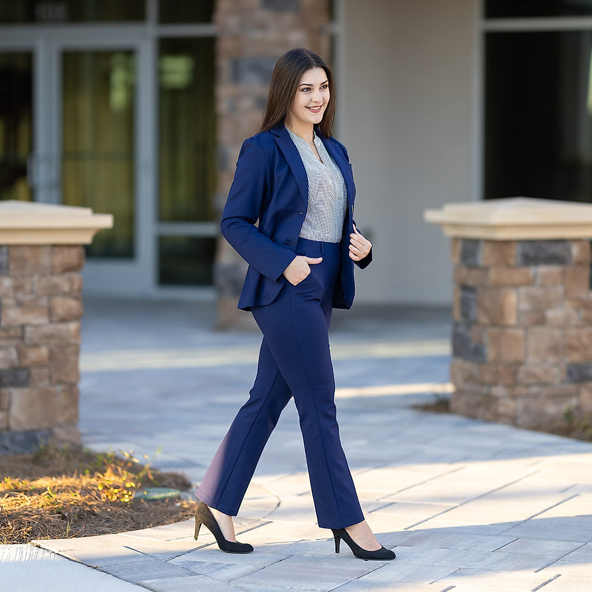 Marycrafts Women's 2 Buttons Business Blazer Pant Suit Set for Work 12 Navy
