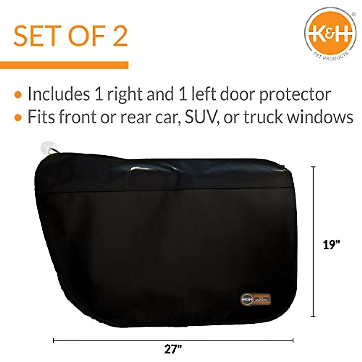K&H PET PRODUCTS Vehicle Door Protector Black, 2 Packs Interior Car Door Protector from Dog Scratching, Sedan and SUV Pet Protector for Car Door Scratches