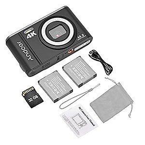 Andoer Portable Digital Camera 48MP 4K 2.8-inch IPS Screen 16X Zoom Self-Timer 128GB Extended Memory Face Detection Anti-Shaking with 2pcs Batteries 32GB Memory Card Hand Strap Carry Pouch
