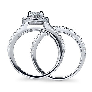 BERRICLE Sterling Silver Halo Wedding Engagement Rings Round Cubic Zirconia CZ Insert Ring Set for Women, Rhodium Plated Size 9.5