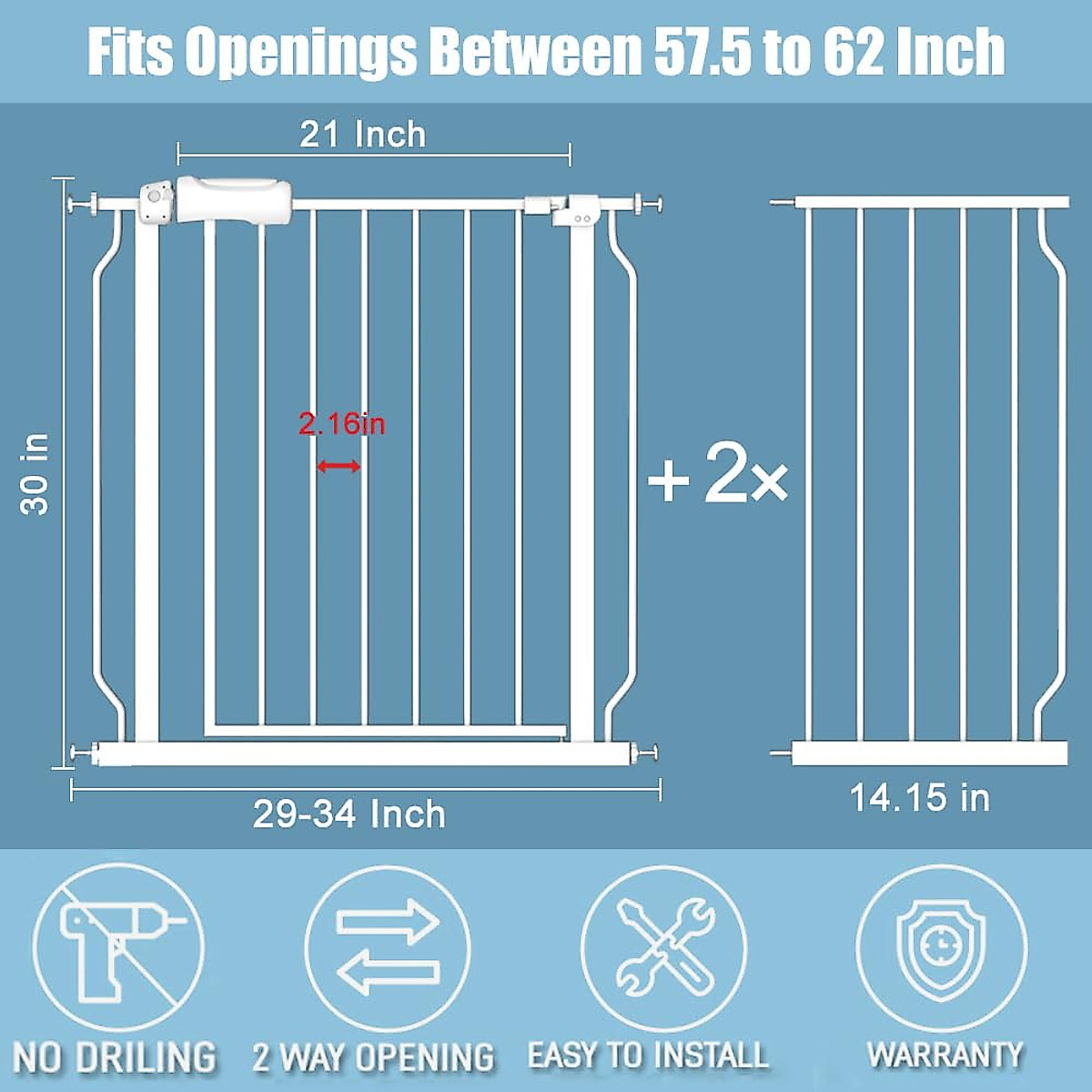 flower frail 57.5-62 Inch Extra Wide Baby Gates for Stairs Doorways Pressure Mount No Drill Dog Pet Gate Automatic Close Child Safety Gate for Toddler Kids Pets