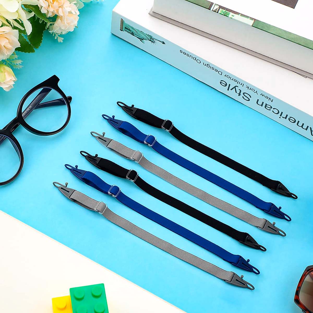 Oudain 6 Pack Kids Eyeglass Strap Adjustable Glasses Strap Kids Eyeglass Strap Eyeglass Band Sports Glasses Strap(Simple Color)