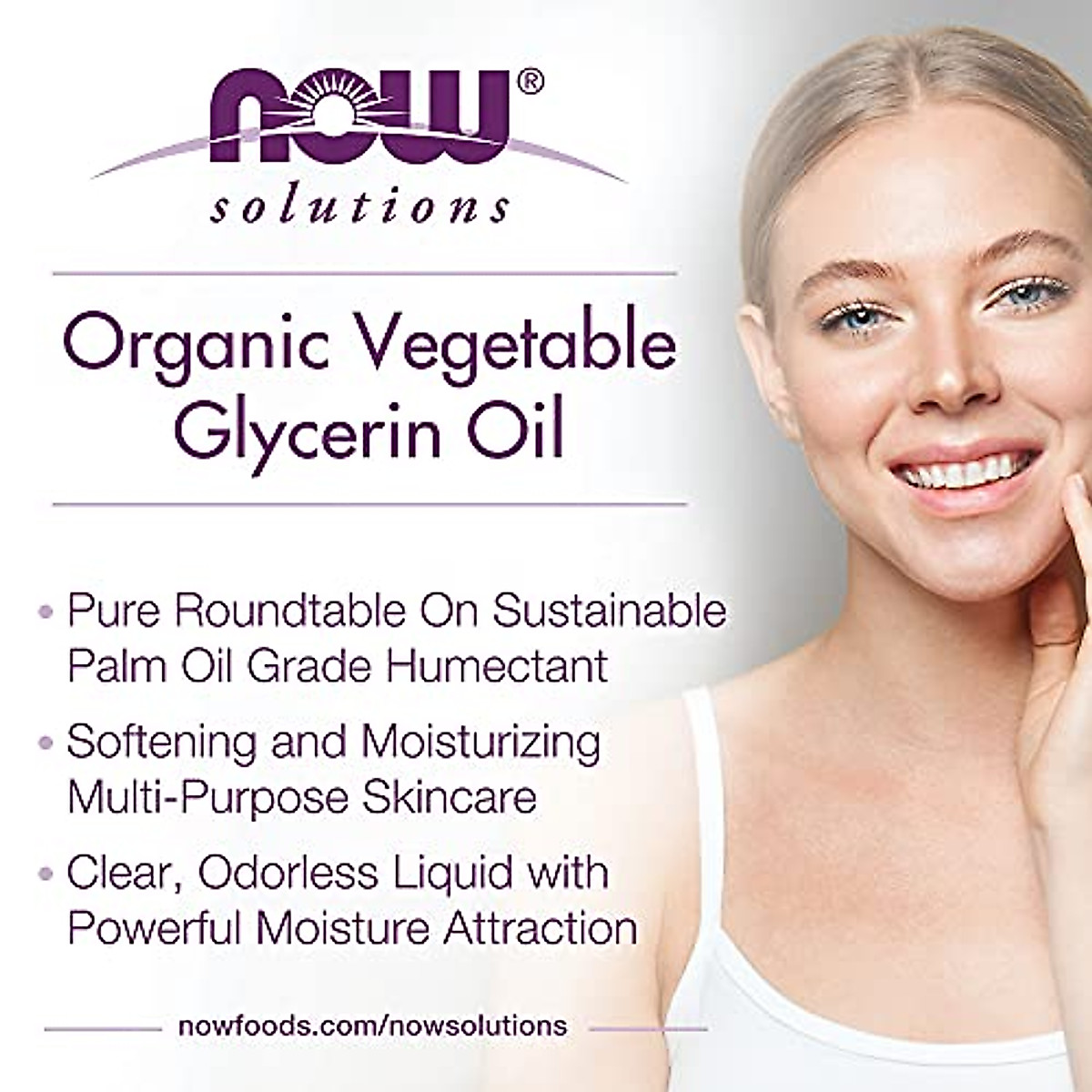 NOW Foods Solutions, Organic Vegetable Glycerin Oil, 100% Pure, Softening and Moisturizing Multi-Purpose Skin Care, 8-Ounce