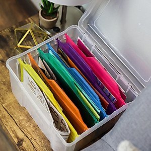 CraftyBook Greeting Card Organizer Box with Dividers - Empty Rainbow Card Keeper Envelope Storage Box for 5 x 7 Birthday and Christmas Cards - Stationery Organizer for All Occasion Note and Postcards