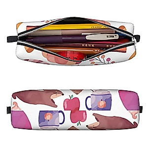 allgobee Pu Leather Pencil Bag Pen Case Autumn-Watercolor-Squirrel-Hedgehog Students Stationery Pouch Pencil Holder Desk Organizer