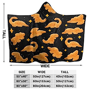 Dino Chicken Nuggets Wearable Blanket Super Soft Cozy Plush Hoodie Blanket Flannel Hooded Throw Blanket Wrap Cloak for Nap Travel,60"x80" for Adults