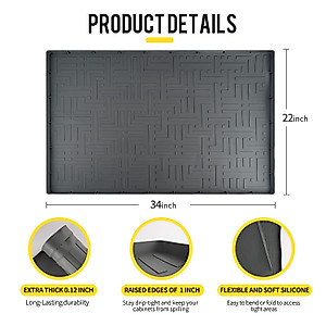 Under Sink Mat for Kitchen, 34"x21" Silicone Waterproof Mat Kitchen Bathroom Waterproof Cabinet Mat Sink liner, Protector for Under Sink Tray for Drips Leaks Mat, Hold Up to 4 Gallons - Grey