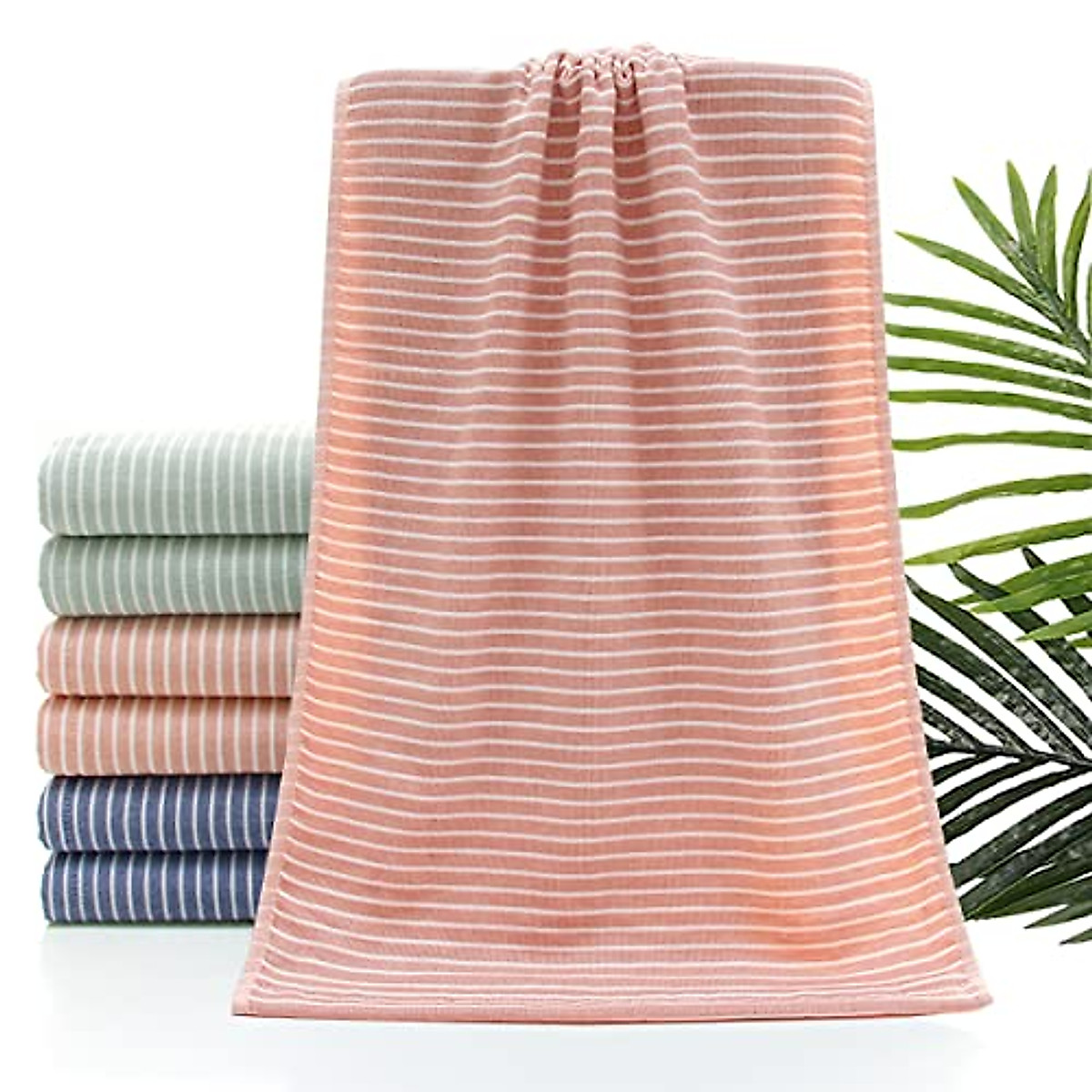 Pidada Hand Towels Set of 2 Striped Pattern 100% Cotton Absorbent Soft Towel for Bathroom 13.4 x 29.1 Inch (Orange Pink)