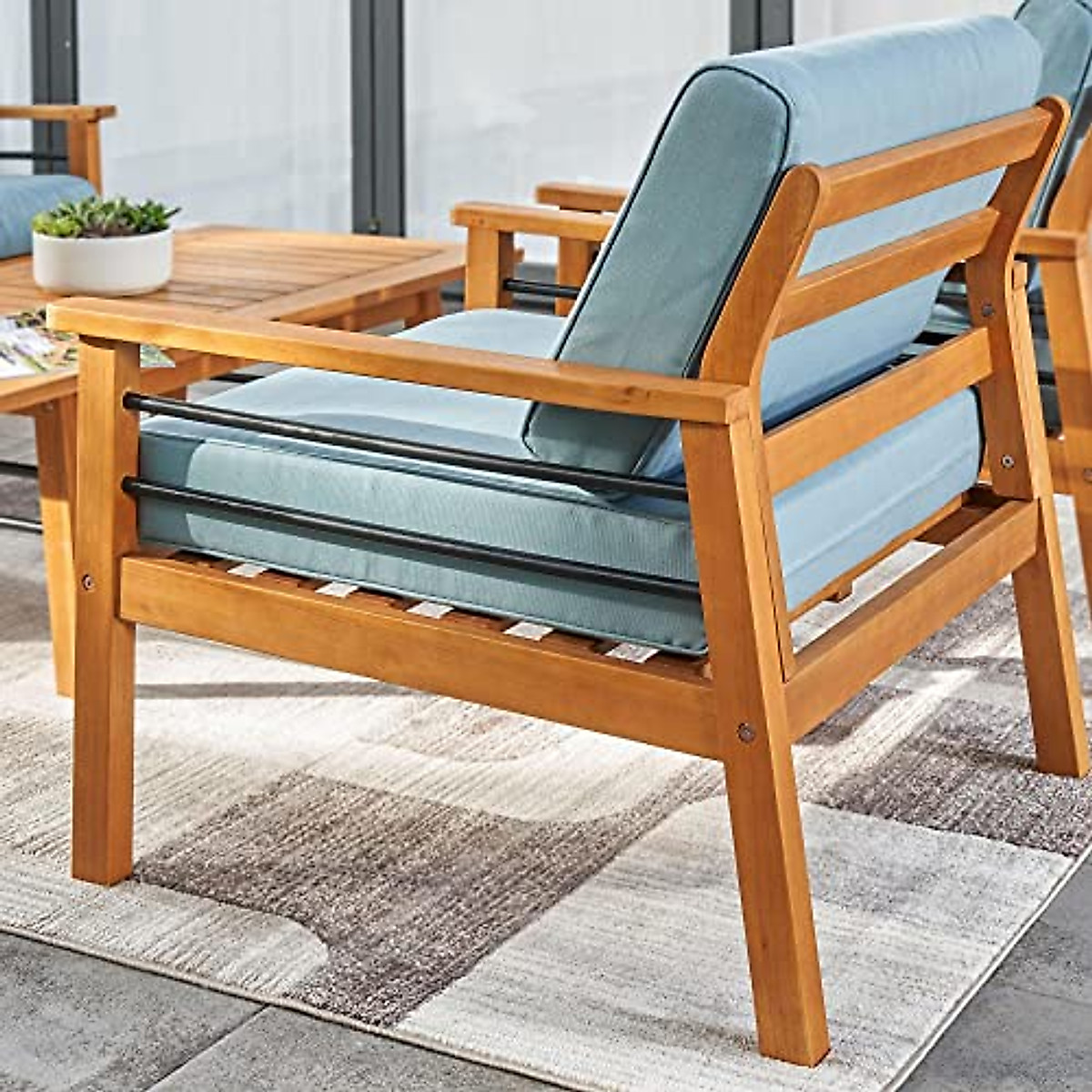 VIFAH Gloucester Contemporary Patio Sofa Club Chair, Golden Oak Wood Color