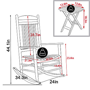 VEIKOU Rocking Chair, Set of 3 Outdoor Rocking Chair with Side Table,275Lbs Weight Capacity,Wooden Rocking Chair for Porch, Backyard, Indoor, Black