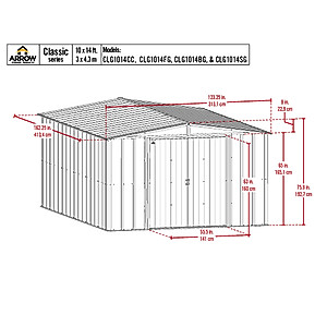 Arrow Classic Steel Storage Shed, 10x14, Charcoal
