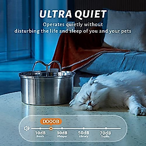 DOOOB Cat Water Fountain, 3.2L/108OZ Stainless Steel Pet Water Dispenser Automatic Metal Dog Drinking Bowl with 3 Replacement Filters Ultra-Quiet Pump and Waterproof Food Mats