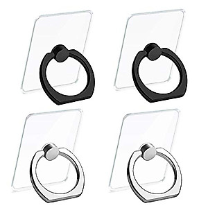 Transparent Cell Phone Ring Holder, 360 Degree Rotation, Finger Grip Stand Holder iPhone and ipad Tablet Ring Holder (2 Black + 2 Silver)