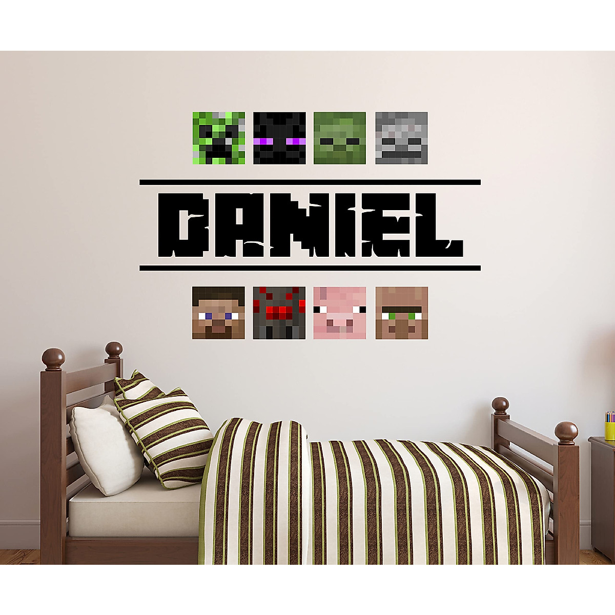 Personalized Gaming Name Wall Decals - Famous Video Game Sticker for Kids Room - Gamer Room Bedroom Stickers - Mine Removable Wall Decal for Boys Playroom Art Mural Vinyl Poster Wall Decor