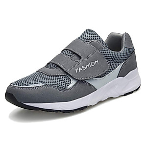 LEADER SHOW Women's Casual Flats Non-Slip Sneakers Elderly Safety Comfortable Walking Shoes (8.5, Grey)