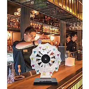 Liquor Shelves Ferris Wheel Tequila LED Liquor Bottle Display Shelf ,Ice Wine Stand, Colorful Light Spinning Stand with 12 Glasses Cups, Party Bar Drinking Tumblers Stand for Birthday, Wedding