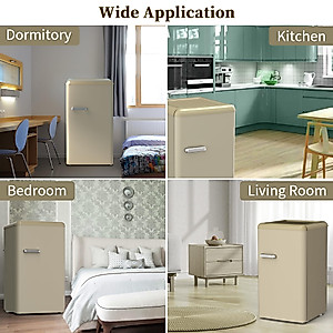 rosmena Retro Mini Fridge for Bedroom, 3.5 Cu.Ft Mini Fridge with Freezer, Mini Dorm Fridge with Thermostat Control, Small Fridge for Bedroom, Office, Dorm, Kitchen, Living Room(Gold)