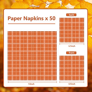 ​Quera 50 Pack Fall Buffalo Plaid Paper Napkins Orange Autumn Cocktail Napkins Tartan Check Scottish Square Disposable Bar Napkins for Thanksgiving Party, Baby Shower, Celebration Party
