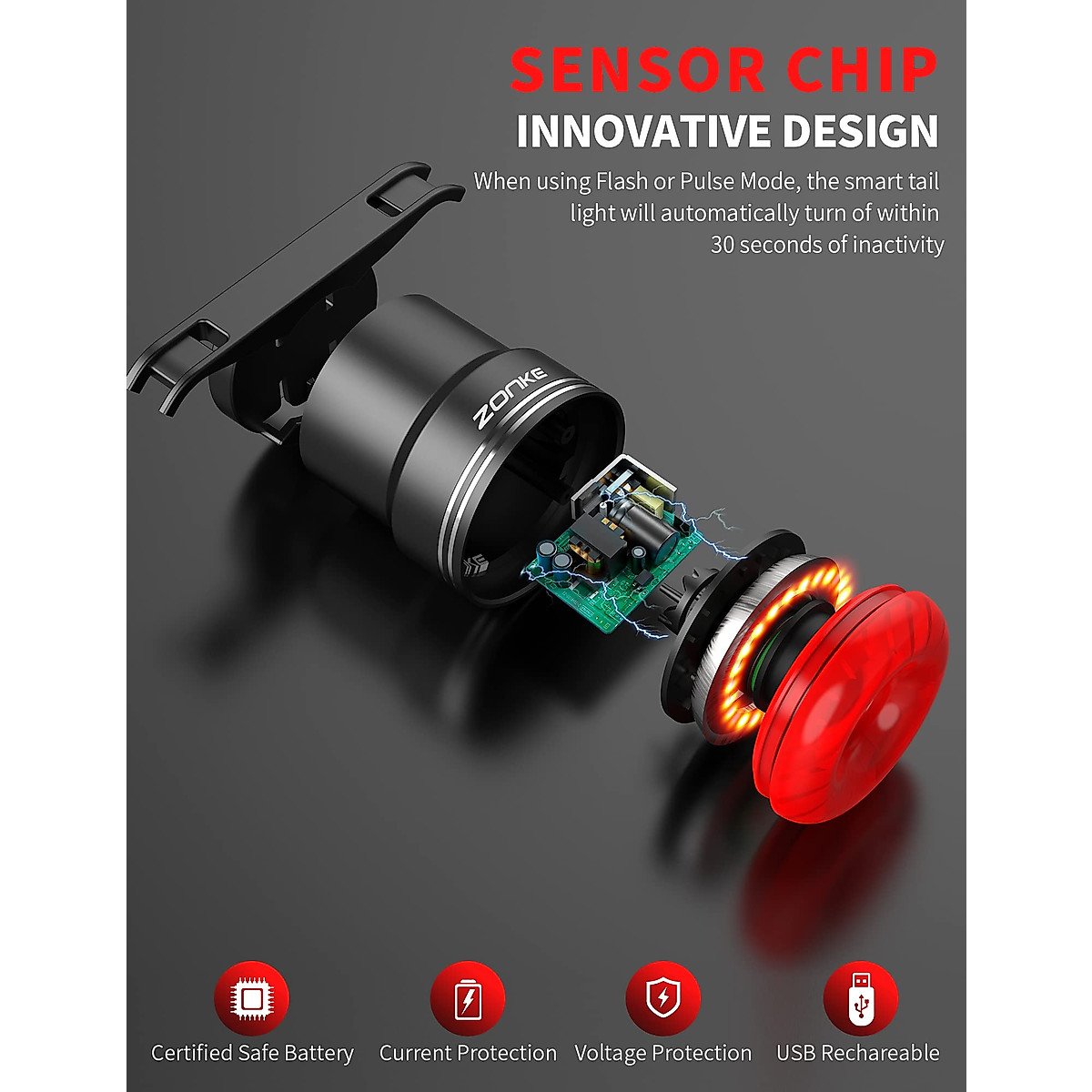 Smart Bike Tail Light with Automatic Brake Detection, USB Rechargeable, Ultra Bright LED Taillight for Night Riding and Bicycle Safety, Waterproof Back Taillights for Road Cycling