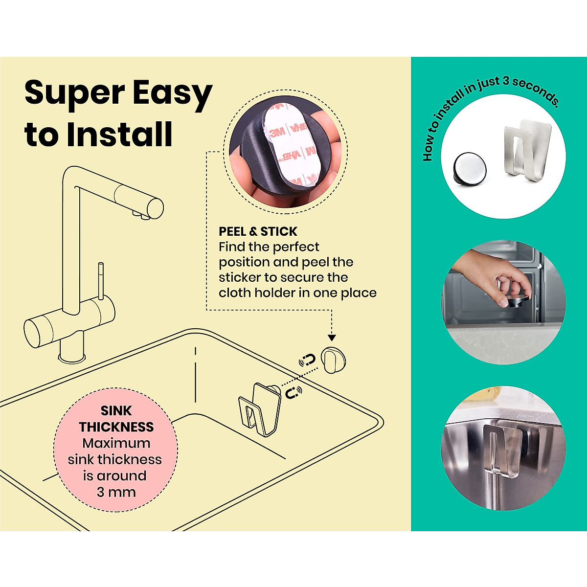 Happy Sinks Magnetic Sponge Holder - Suitable for Steel - Metal and Composite Sinks - Strong Magnetic Backing - Sponge Caddy Kitchen Sink - Magnetic Sponge Holder Kitchen Sink - (Composite)