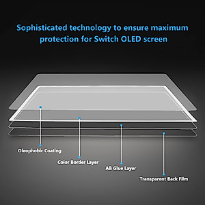 playvital White Border Tempered Glass Screen Protector for Nintendo Switch OLED, Anti-Scratch Transparent HD Clear Protector Film for Switch OLED - 2 Pack Included