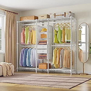 VIPEK V6E Heavy Duty Clothes Rack Large Garment Rack for Hanging Clothes, Portable Clothing Rack Metal Freestanding Closet Wardrobe System with Hanging Closet Organizer, Max Load 780 LBS, White